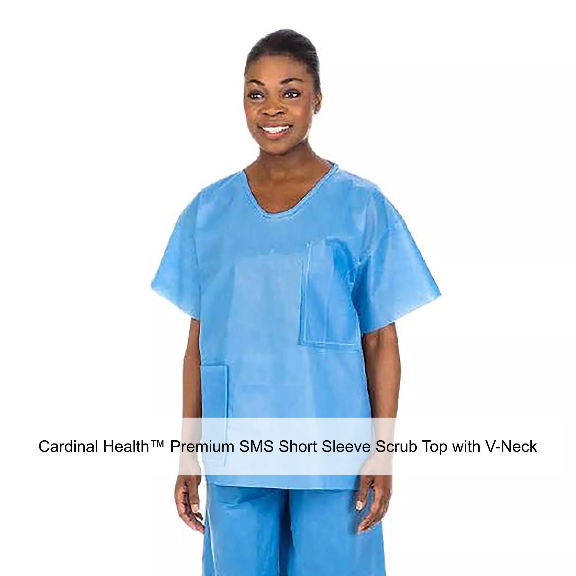Cardinal Health™ Premium SMS Short Sleeve Scrub Top with V-Neck, Blue ...