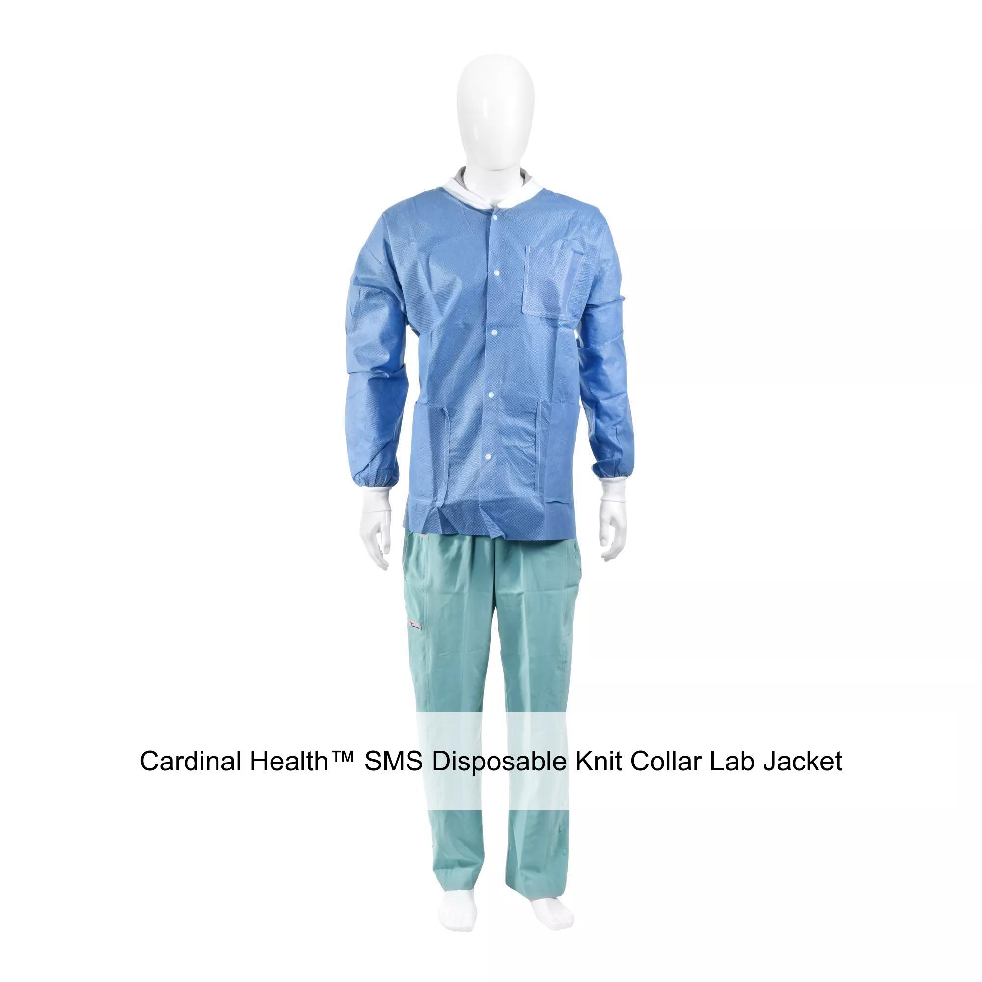Cardinal Health™ SMS Disposable Knit Collar Lab Jacket, Medical Blue ...