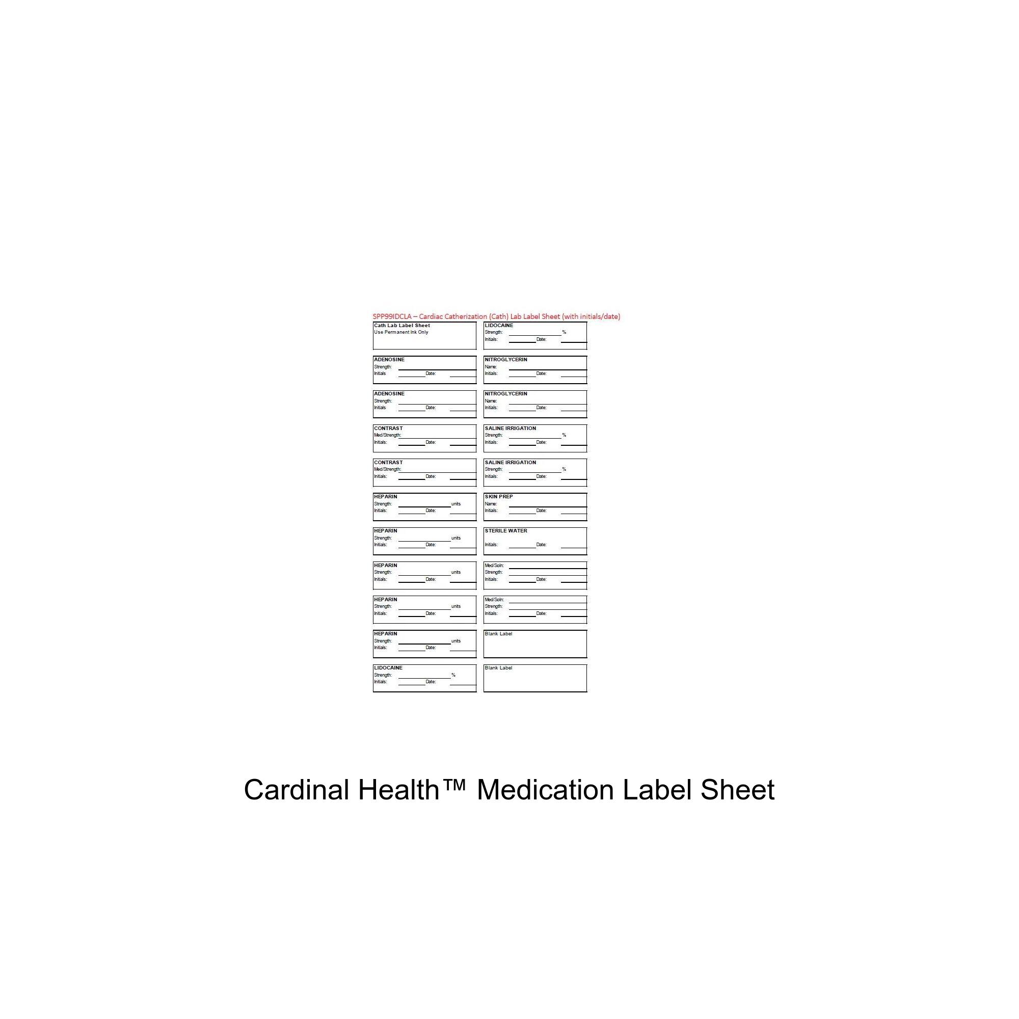 Cardinal Health™ Medication Label Sheet, Cardiac Catheterization (Cath ...