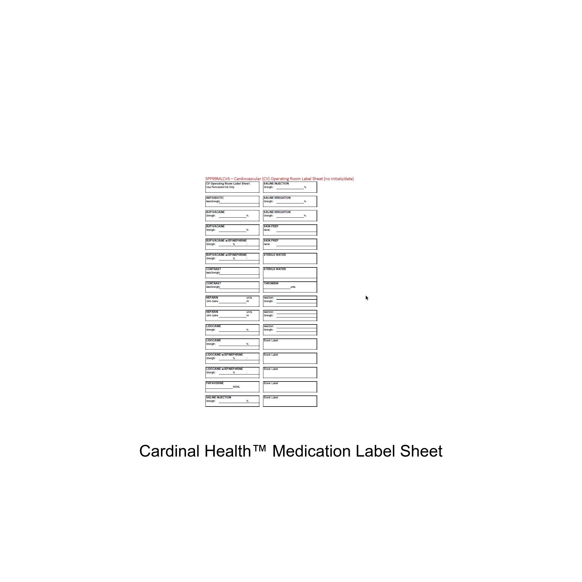 Cardinal Health™ Medication Label Sheet, Cardiovascular (CV) Operating ...